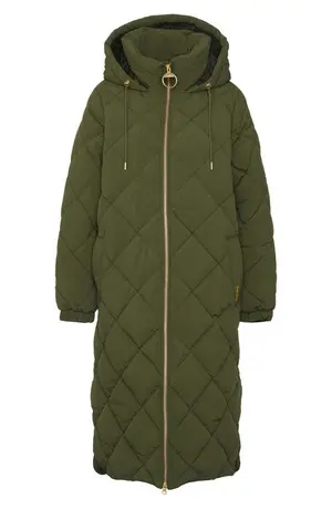 Barbour Kirkton Longline Puffer Coat - Olive/ancient
