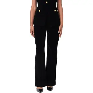 Endless Rose High Waist Velvet Wide Leg Pants - Black
