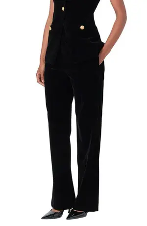 Endless Rose High Waist Velvet Wide Leg Pants - Black