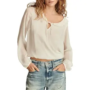Lucky Brand Tie Neck Top - Tofu