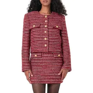 Endless Rose Stripe Tweed Jacket - Cranberry