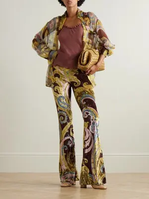 Etro Printed Stretch-chenille Flared Pants