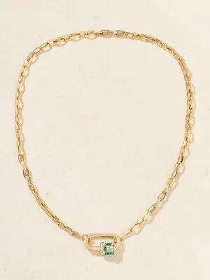 MARLA AARON Lock 14-karat Diamond And Emerald Necklace - Gold
