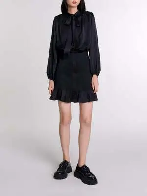Maje Viscose Short Smocked Dress - Black