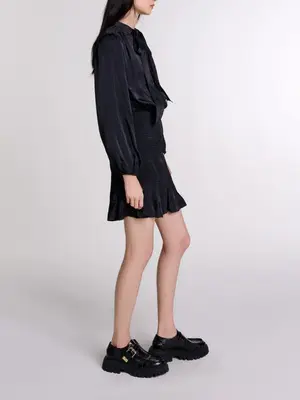 Maje Short Smocked Dress With Pussy Bow Collar
