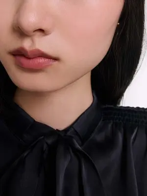 Maje Short Smocked Dress With Pussy Bow Collar