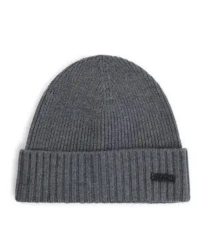 BOSS Virgin Wool Logo Beanie - Grey