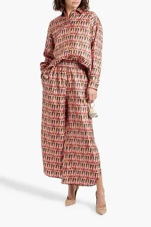 Max Mara Printed Silk-twill Wide-leg Pants