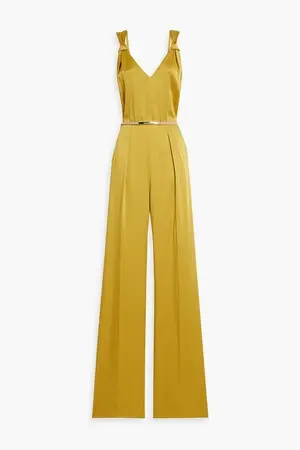 Max Mara MAX MARA STUDIO Pleated Satin-Crepe Jumpsuit Mustard