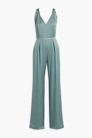 Max Mara Pleated Satin-crepe Jumpsuit - Slate Blue