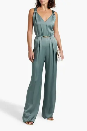 Max Mara Pleated Satin-crepe Jumpsuit - Slate Blue