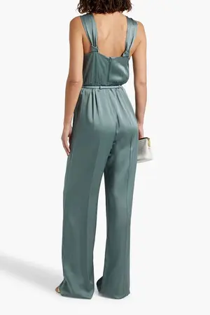 Max Mara Pleated Satin-crepe Jumpsuit - Slate Blue