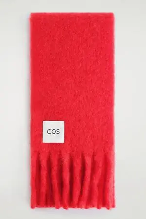 Cos Fringed Brushed-mohair Scarf Red