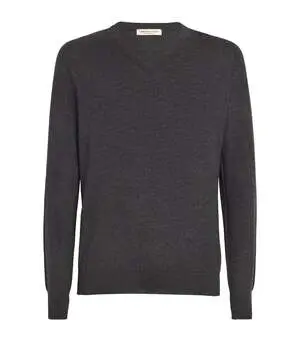Johnstons Of Elgin Superfine Cashmere V-neck Sweater - Grey