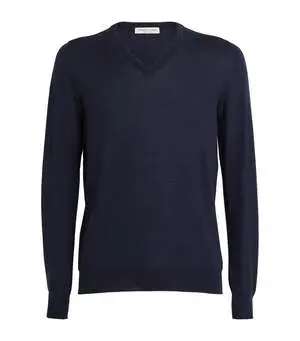 Johnstons Of Elgin Superfine Cashmere V-neck Sweater - Navy