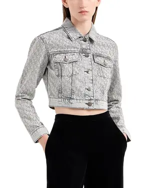 Emporio Armani Rhinestone Logo Denim Jacket - Light Grey