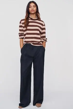 Maeve Cotton Stretch Mock Neck Top - Chicory Coffee/sesame