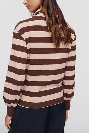 Maeve Cotton Stretch Mock Neck Top - Chicory Coffee/sesame