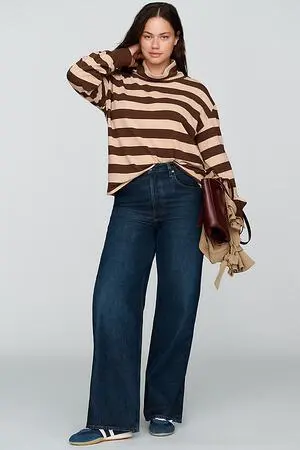Maeve Cotton Stretch Mock Neck Top - Chicory Coffee/sesame