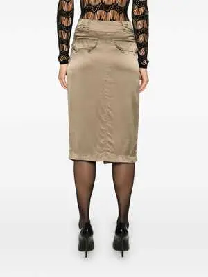 Saint Laurent Silk Pencil Skirt - Neutrals