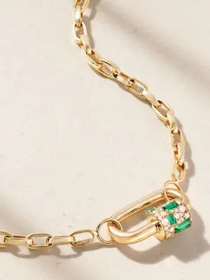 MARLA AARON Lock 14-karat Diamond And Emerald Necklace