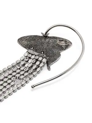 Off-White Butterfly Motif Ear Cuff With Crystal Embellishments