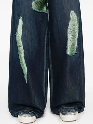 Off-White Shiny Shredded Wide Jeans