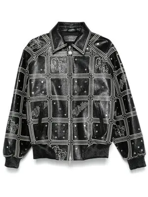 Off-White Dices Leather Varsity Jacket - Black