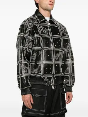 Off-White Dices Leather Varsity Jacket - Black