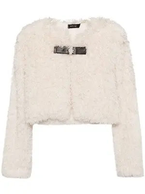 TOUT A COUP Cropped Fleece Cardigan - White