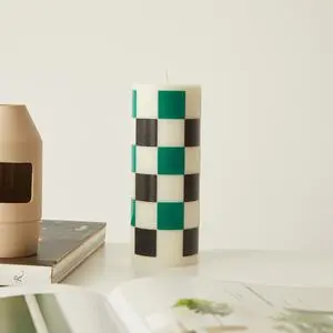HAY Column Candle Medium - Off-white/green/black Check