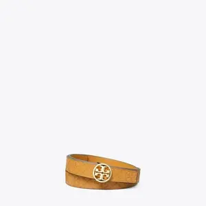 Tory Burch 1" Miller T Monogram Leather Belt - Tan/gold