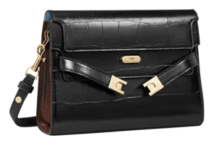 Tory Burch Lee Radziwill Croc-Embossed Shoulder Bag Black