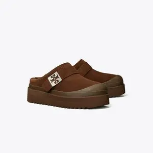 Tory Burch Mellow Shearling Platform Mule - Dark Cocoa/silver