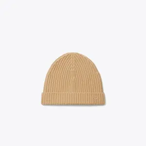 Tory Burch Ribbed Knit Beanie - Camel