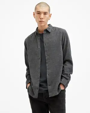 ALLSAINTS Lorella Textured Ramskull Shirt Nite Blue