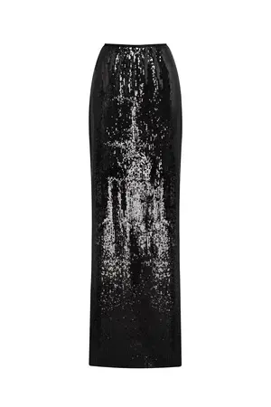 MILLA Fitted Sequined Maxi Skirt - Black