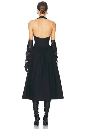 Helsa Faille Halter Midi Dress - Black | Editorialist