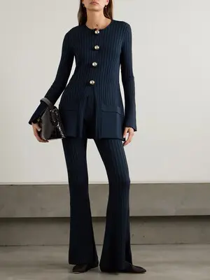 Stella McCartney Ribbed-knit Flared Pants - Blue