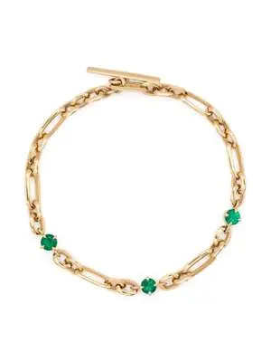 Lizzie Mandler 18ct Gold Emerald Figaro Link Bracelet - Yellow