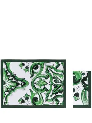 Dolce & Gabbana Maiolica-print Placemat And Napkin - Green
