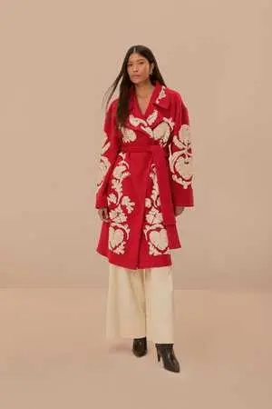 Farm Rio Helen Fleece Coat - Helen Red