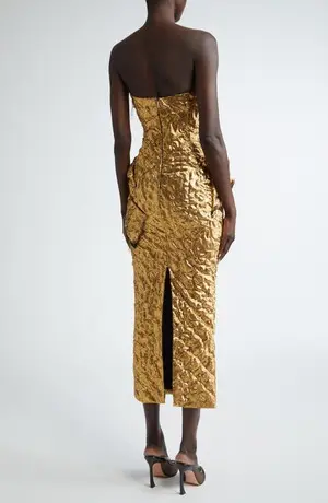 JASON WU Sculpted Metallic Jacquard Strapless Cocktail Dress