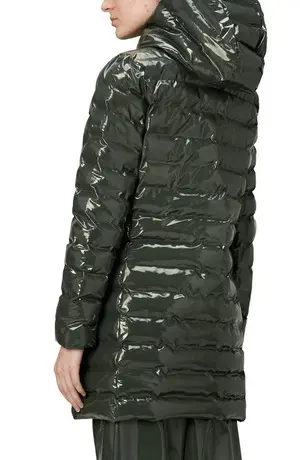 Rains Lohja Curve Waterproof Long Puffer Jacket - Swamp