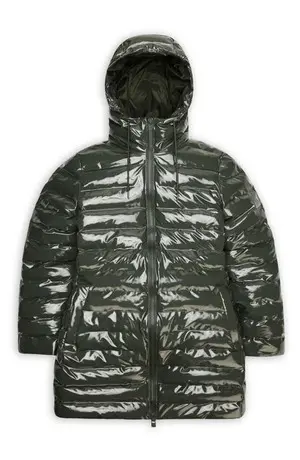 Rains Lohja Curve Waterproof Long Puffer Jacket - Swamp