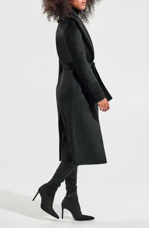 Sentaler Shawl Collar Alpaca & Wool Longline Wrap Coat - Black