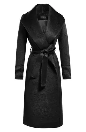 Sentaler Shawl Collar Alpaca & Wool Longline Wrap Coat - Black