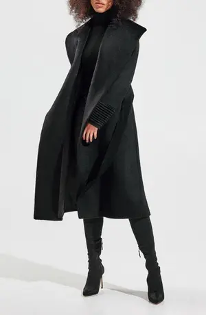 Sentaler Shawl Collar Alpaca & Wool Longline Wrap Coat - Black