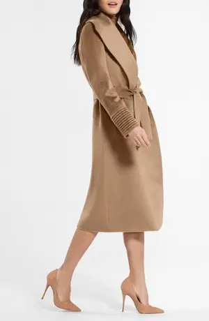 Sentaler Shawl Collar Alpaca & Wool Longline Wrap Coat - Dark Camel