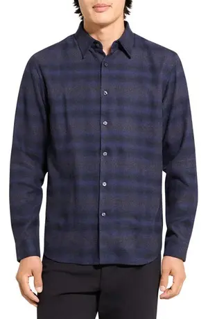 Theory Irving Plaid Cotton Flannel Button-up Shirt - Baltic Melange - 07s